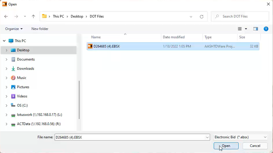AASHTOWare Import into Estimating Link Tutorial