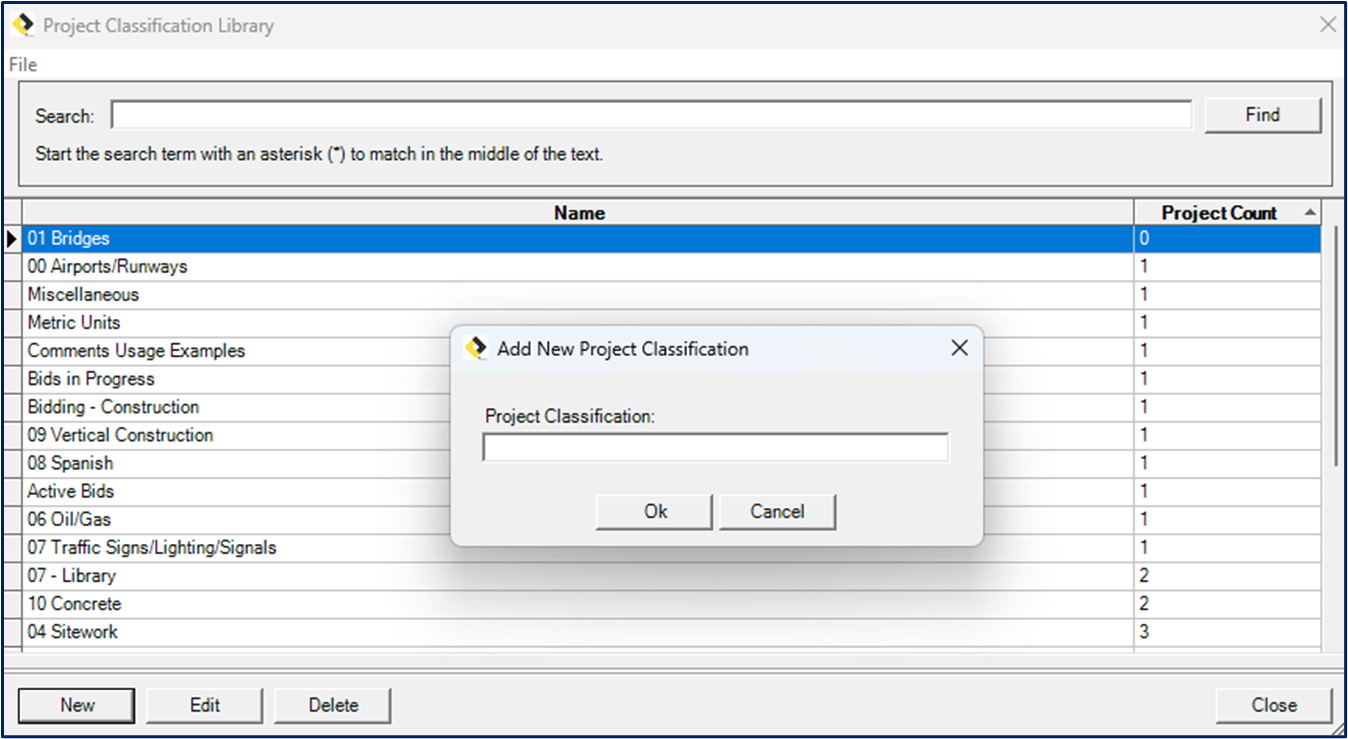Creating Project Classifications