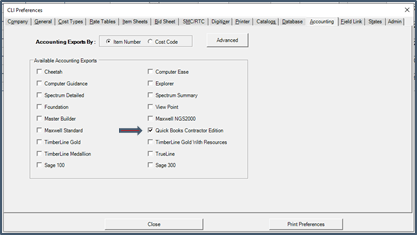 Estimating Link - QuickBooks Interface Setup